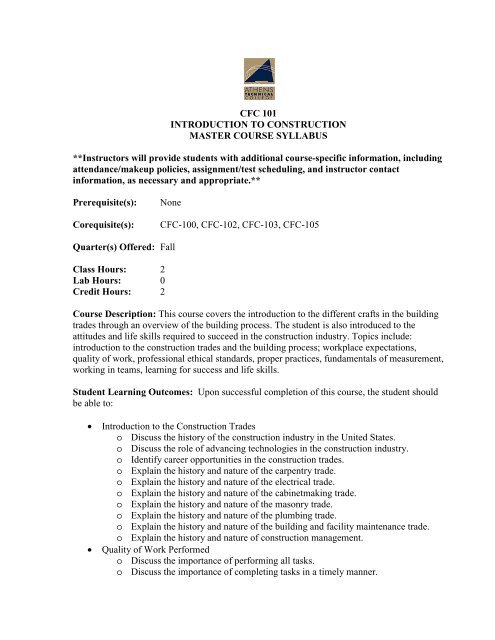 CFC 101 INTRODUCTION TO CONSTRUCTION MASTER COURSE ...