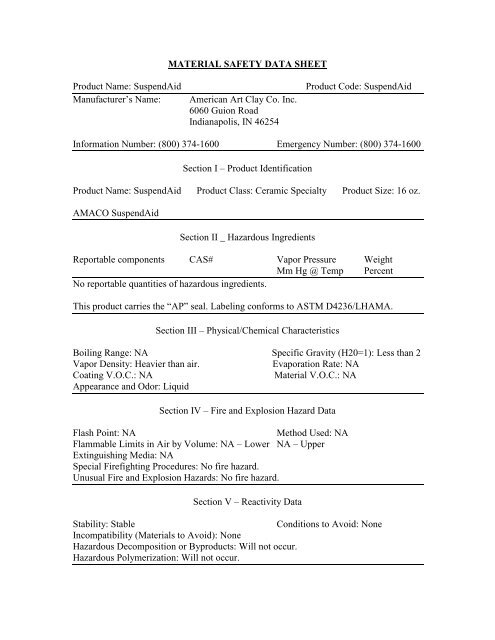 MSDS-Suspendaid AP - Amaco