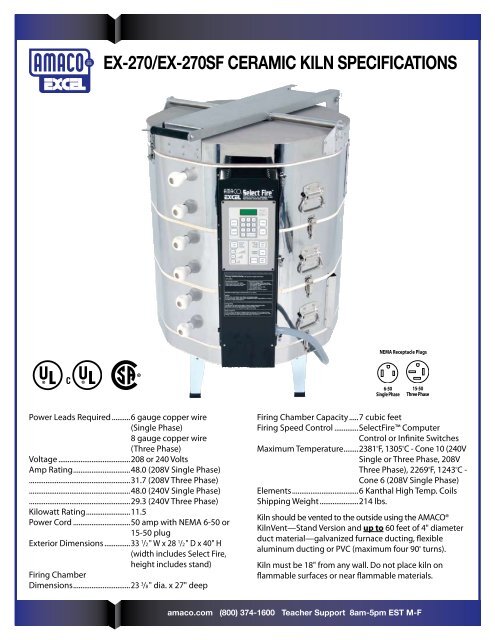 EX-270/EX-270SF CERAMIC KILN SPECIFICATIONS - Amaco
