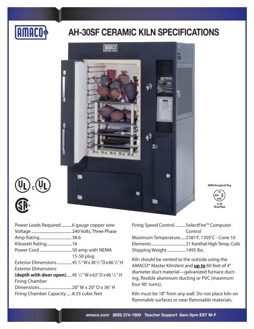 AH-30 technical specifications, furniture kit and vent system - Amaco