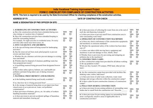 Form C Checklist for compliance of construction activities