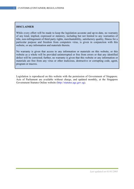 (Container) Regulations - Singapore Customs