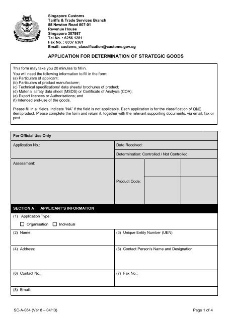 application for determination of strategic goods - Singapore Customs