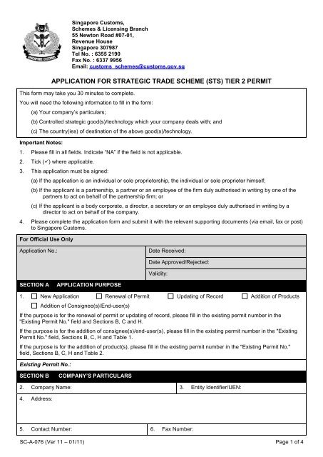 application for strategic trade scheme (sts) tier 2 permit - Singapore ...