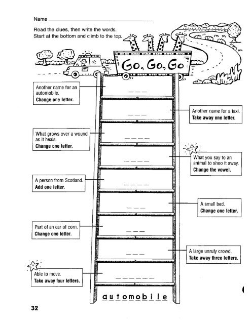 Flead the clues, then write the words. Start at the bottom and climb to ...