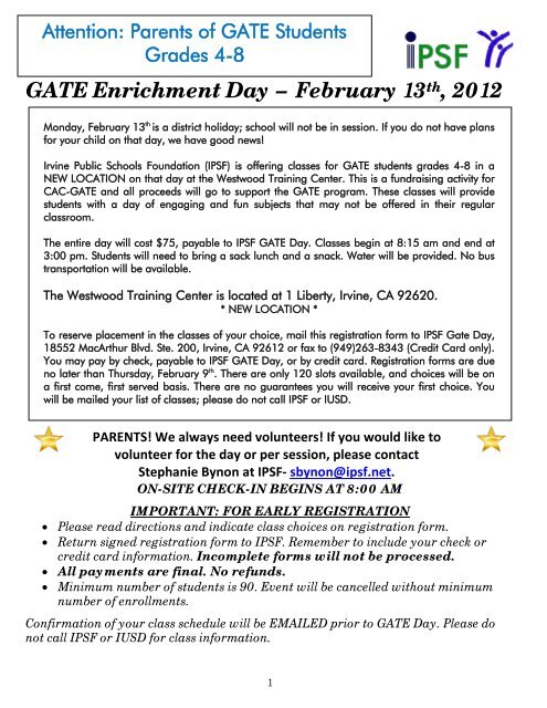 GATE Enrichment Day - Irvine Unified School District