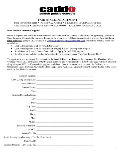 Opportunity Caddo Fair Share Program - Caddo Parish School Board