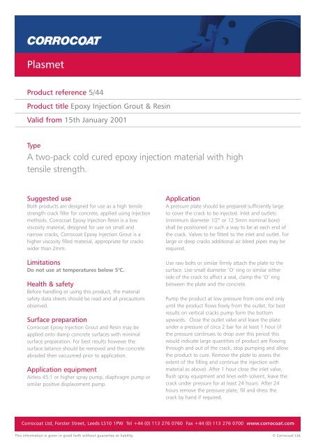 Corrocoat Epoxy Injection Grout and Resin