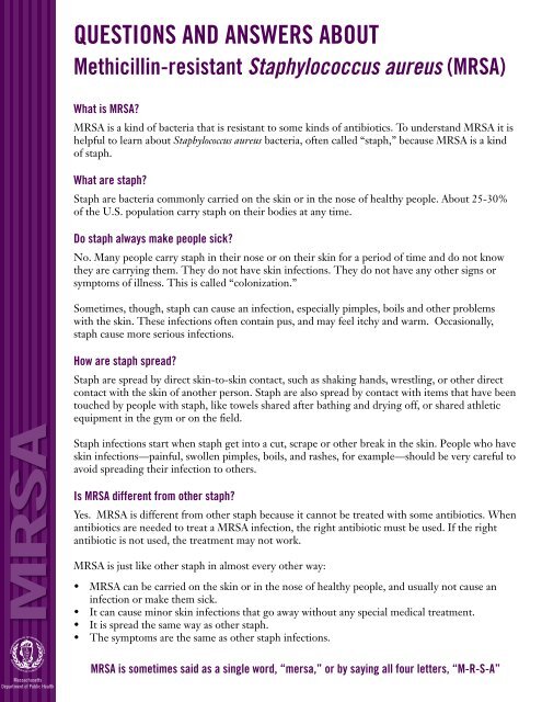 Questions and Answers about MRSA - Boston Public Schools