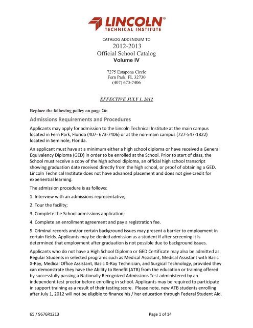 Current Addendum - Lincoln Technical Institute