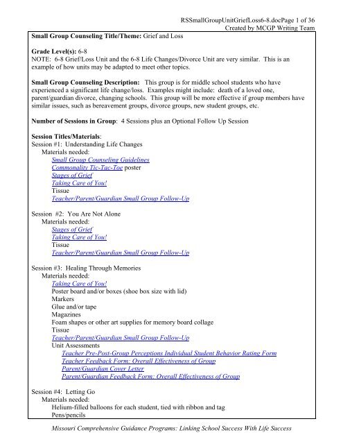 Small Group Counseling Guidelines - Missouri Center for Career ...