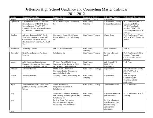 Jefferson High School Guidance and Counseling Master Calendar ...