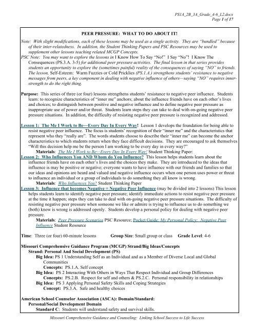 PEER PRESSURE: WHAT TO DO ABOUT IT! Note: With slight ...