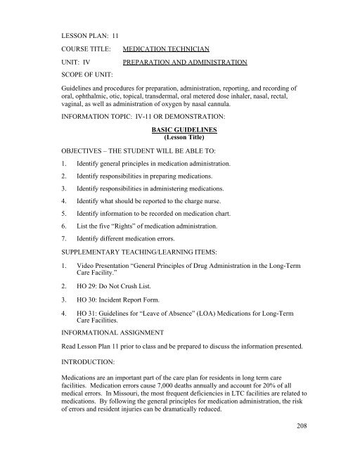 Certified Medication Technician Student Manual