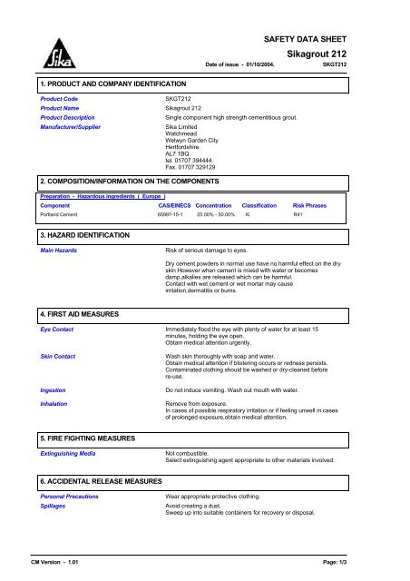 6532 Sikagrout 212 (English) Chemware MSDS ... - EPMS Supplies
