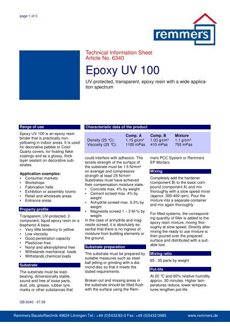 Epoxy UV 100- Technical Data Sheet - Conservation Technology
