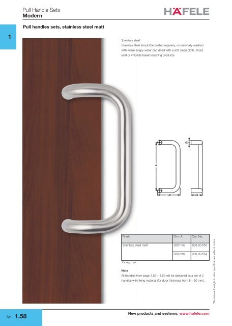 Pull handles sets, stainless steel matt - Hafele