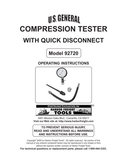 92720 compression tester - Harbor Freight Tools