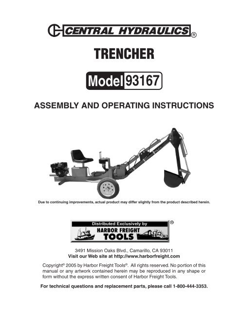 assembly and operating instructions - Harbor Freight Tools