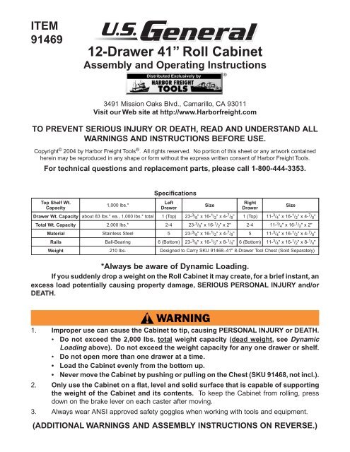 90320 cabinet manual - Harbor Freight Tools