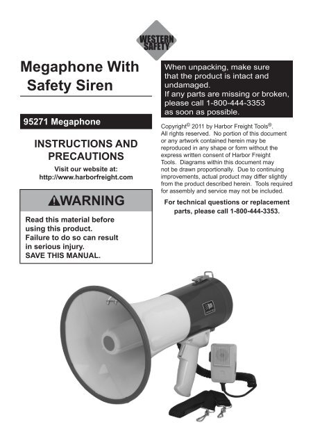 Megaphone With Safety Siren - Harbor Freight Tools