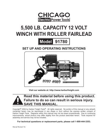 3000 lb. capacity 12 volt winch with roller fairlead - Harbor Freight ...