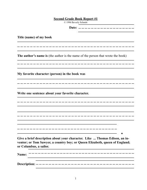 Second Grade Book Report