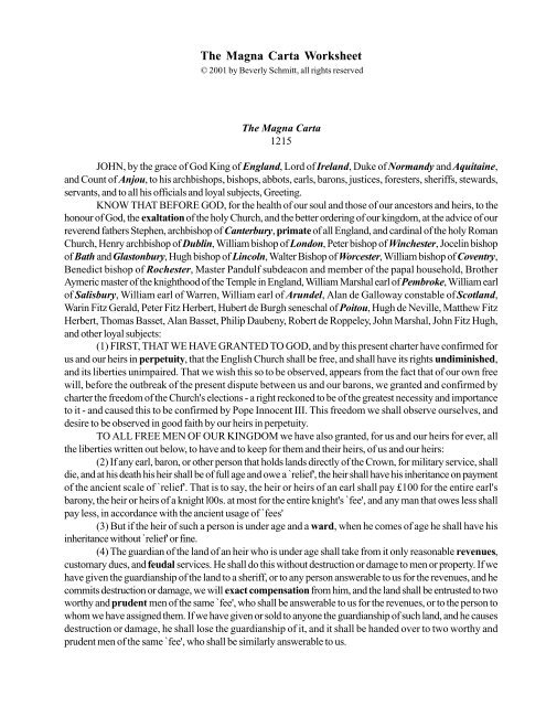 The Magna Carta Worksheet - Love to Learn Place