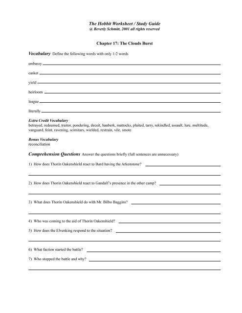 The Hobbit Worksheet / Study Guide - Love to Learn Place