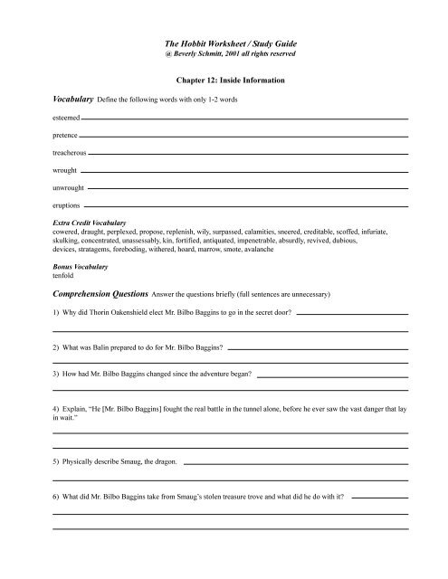 The Hobbit Worksheet / Study Guide - Love to Learn Place