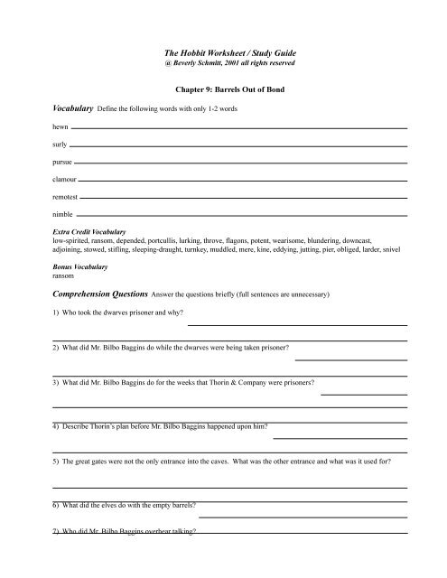 The Hobbit Worksheet / Study Guide - Love to Learn Place