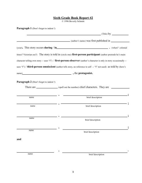 Sixth Grade Book Report #2 - Love to Learn Place