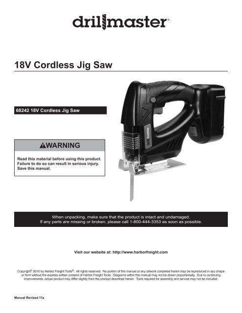 18V Cordless Jig Saw - Harbor Freight Tools