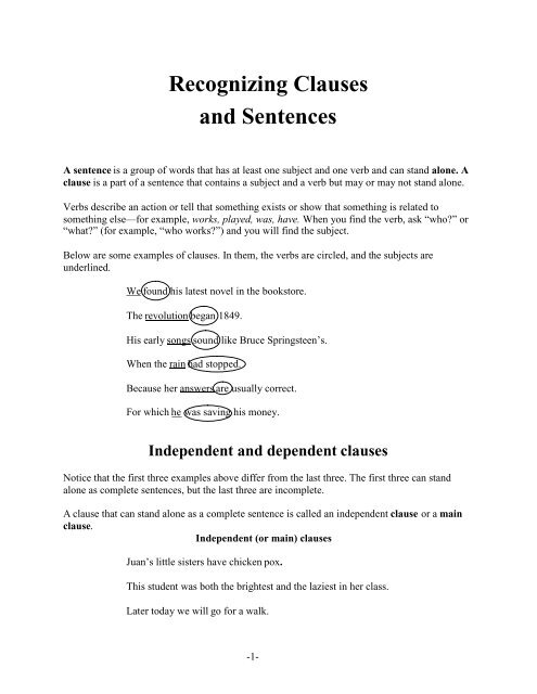 Recognizing Clauses and Sentences - Barstow Community College