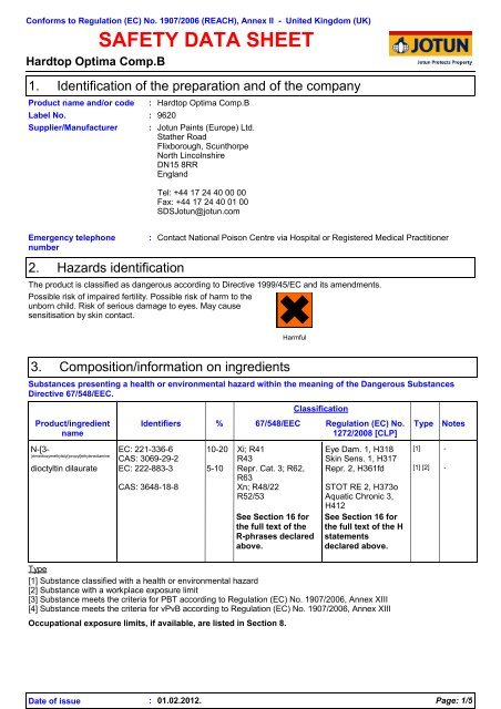 Safety data sheet for Hardtop Optima Comp.B - English (uk) - Jotun