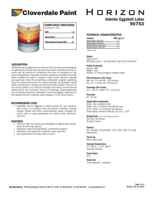 View Technical Data Sheet (PDF) 20-0080 - Cloverdale Paint