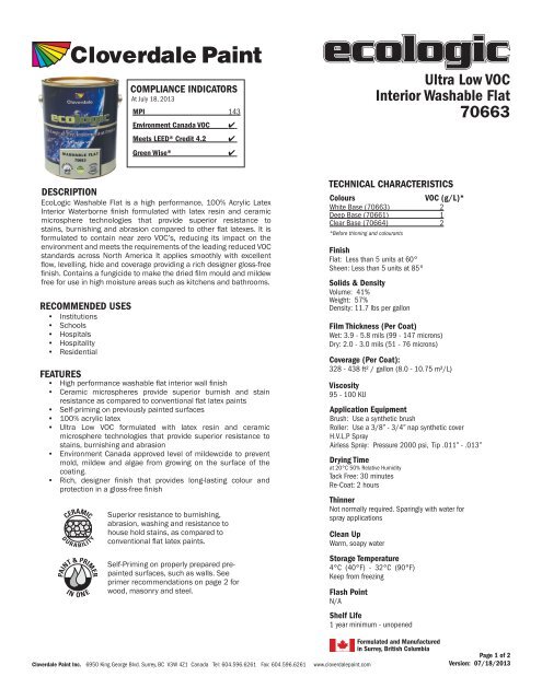 View Technical Data Sheet (PDF) 20-0007 - Cloverdale Paint