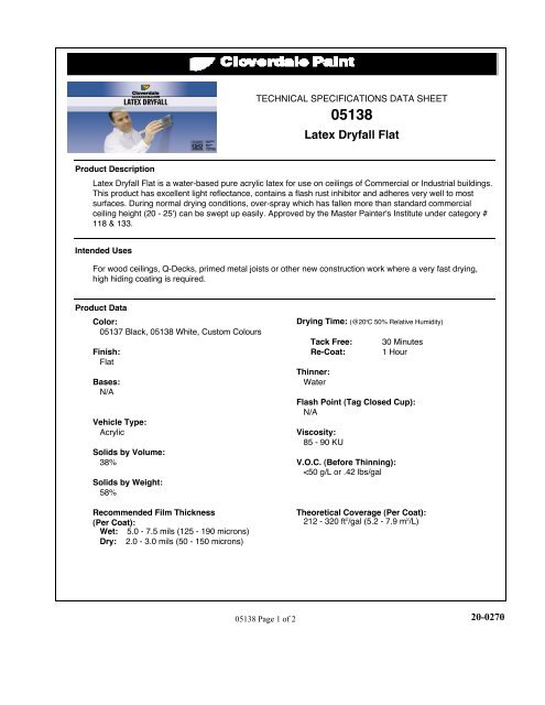 View Technical Data Sheet (PDF) 20-0270 - Cloverdale Paint