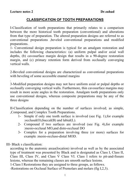 Lecture notes 2 Dr.suhad CLASSIFICATION OF TOOTH ...
