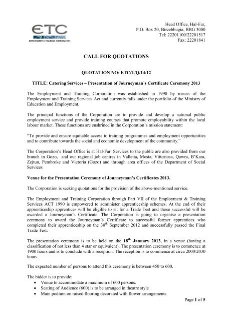 Quotation - Employment and Training Corporation