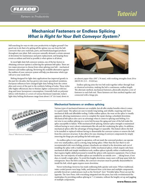 Mechanical Fasteners and Endless Splicing Tutorial - Flexco