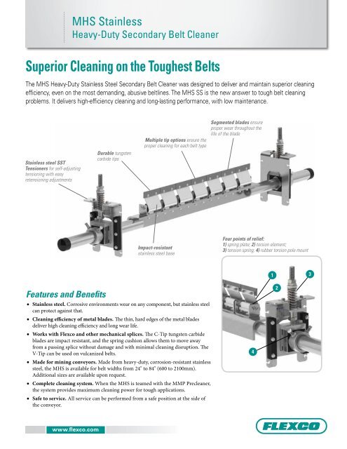 MHS Stainless Heavy-Duty Secondary Belt Cleaner - Flexco
