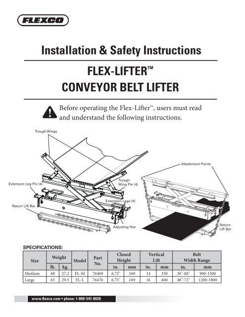 Installation & Safety Instructions FLEX-LIFTER ... - Flexco