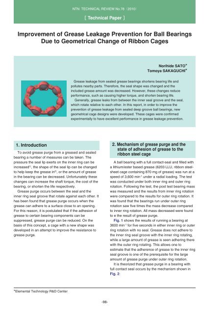 Improvement of Grease Leakage Prevention for Ball Bearings ... - NTN