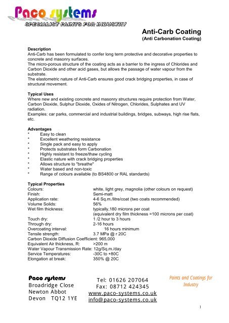 Anti-Carb Coating - Paco Systems