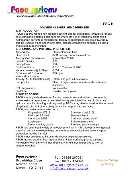 PSCH - SOLVENT CLEANER AND DEGREASER - Paco Systems