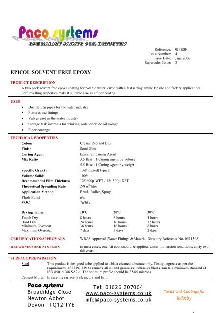 Epicol Solvent Free Epoxy - Paco Systems