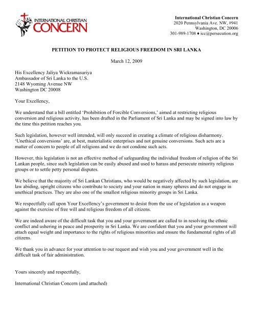 Petition to Protect Religious Freedom in Sri Lanka - Persecution.org