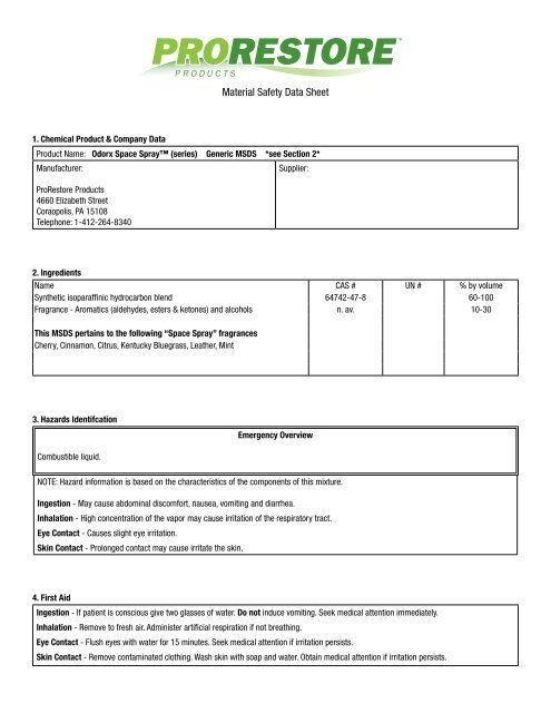 MSDS - ProRestore Products