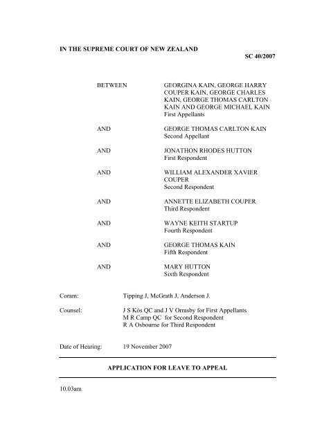 Georgina Kain and others v Jonathon Hutton and others